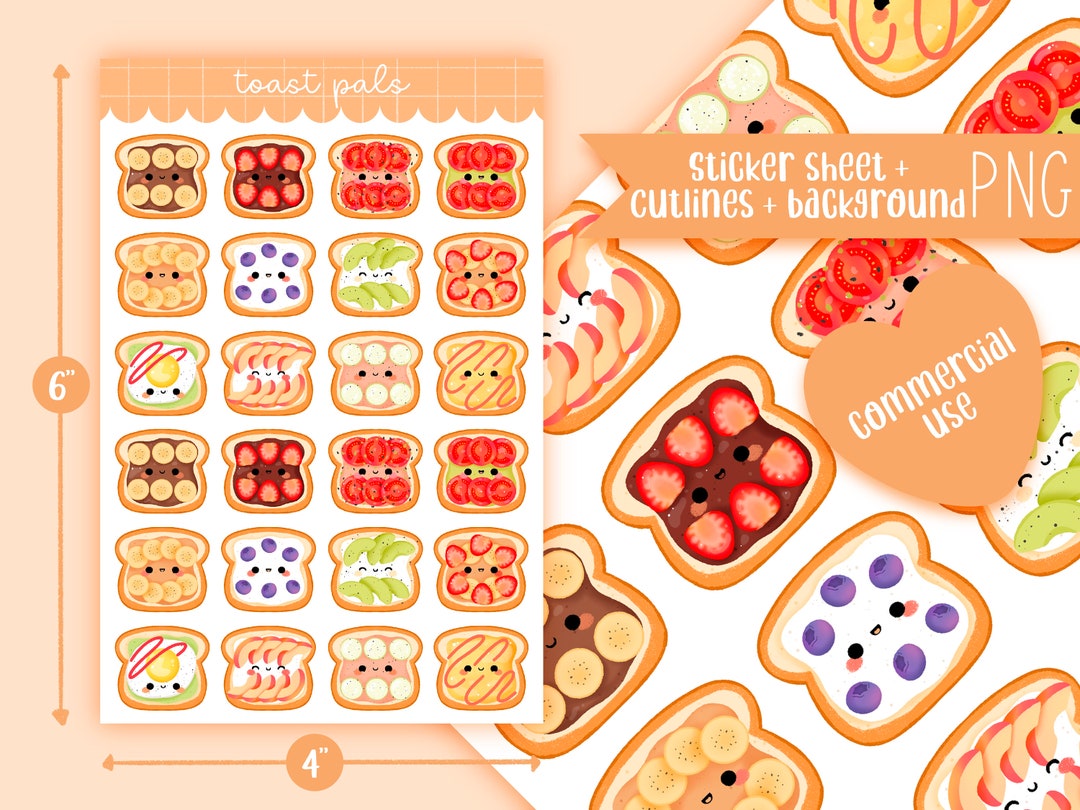 Cute Printable Sticker Sheet Toasts Sticker Sheet / Commercial Use/ PNG ...