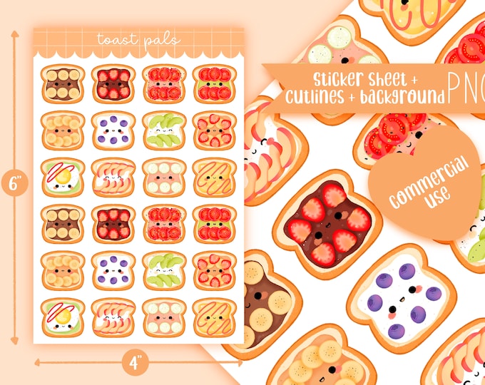 Cute Printable Sticker Sheet Toasts Sticker Sheet / Commercial Use/ PNG ...