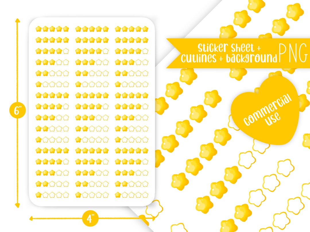 Cute Kawaii Printable 5 Star Rating Sticker Sheet / Commercial Use/ PNG ...