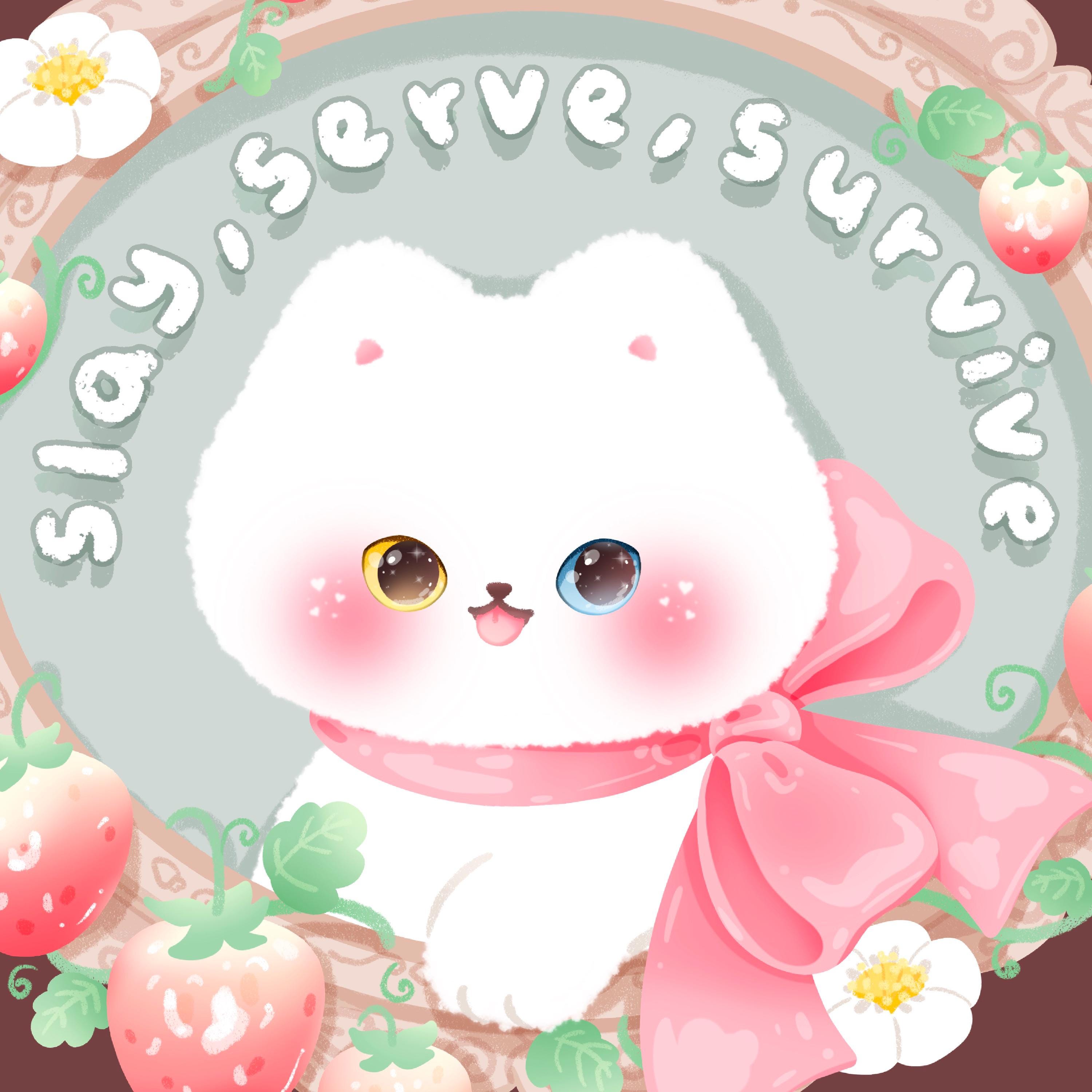 Cute Kawaii Printable Slay, Serve, Survive Kitty Strawberry Clipart ...