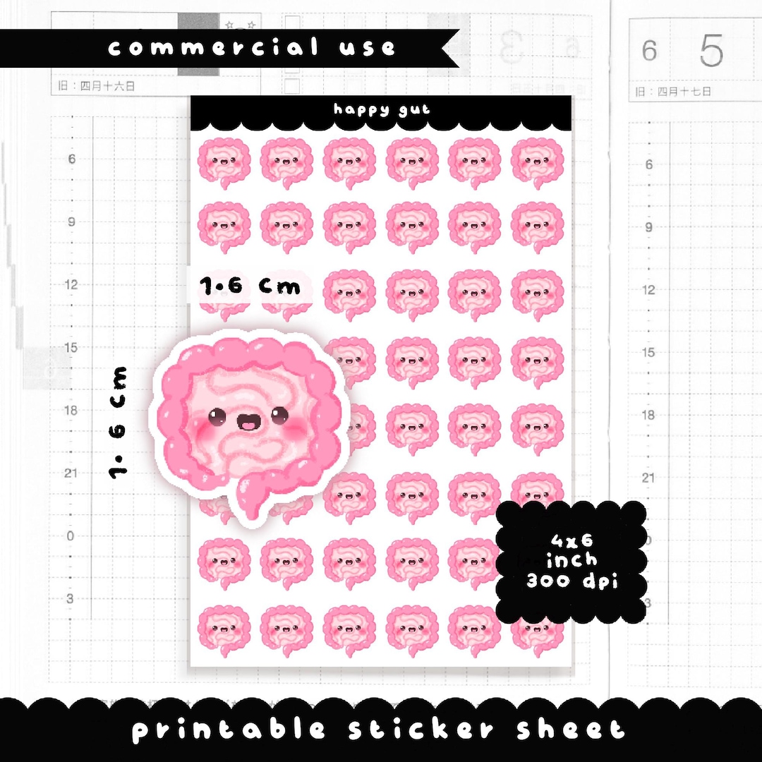 Cute Kawaii Happy Gut/intestine/stomach Icons | Planner Sticker Sheet ...