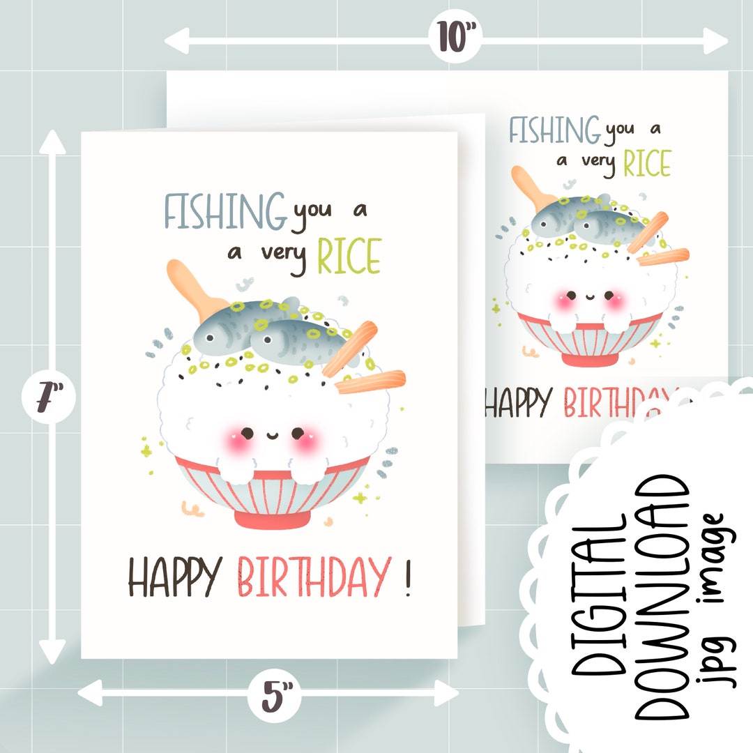 Cute Printable Happy Birthday Rice Fish Greeting Card / Commercial Use ...