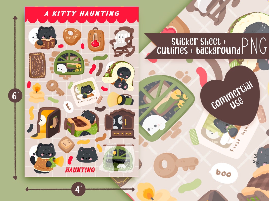 Cute Printable Sticker Sheet Kitty Haunting Sticker Sheet / Commercial ...