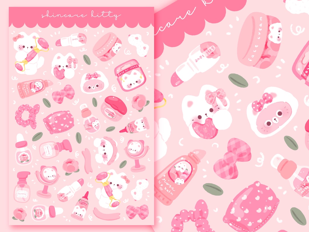 Cute Printable Sticker Sheet Skin Care Kitten Sticker Sheet ...
