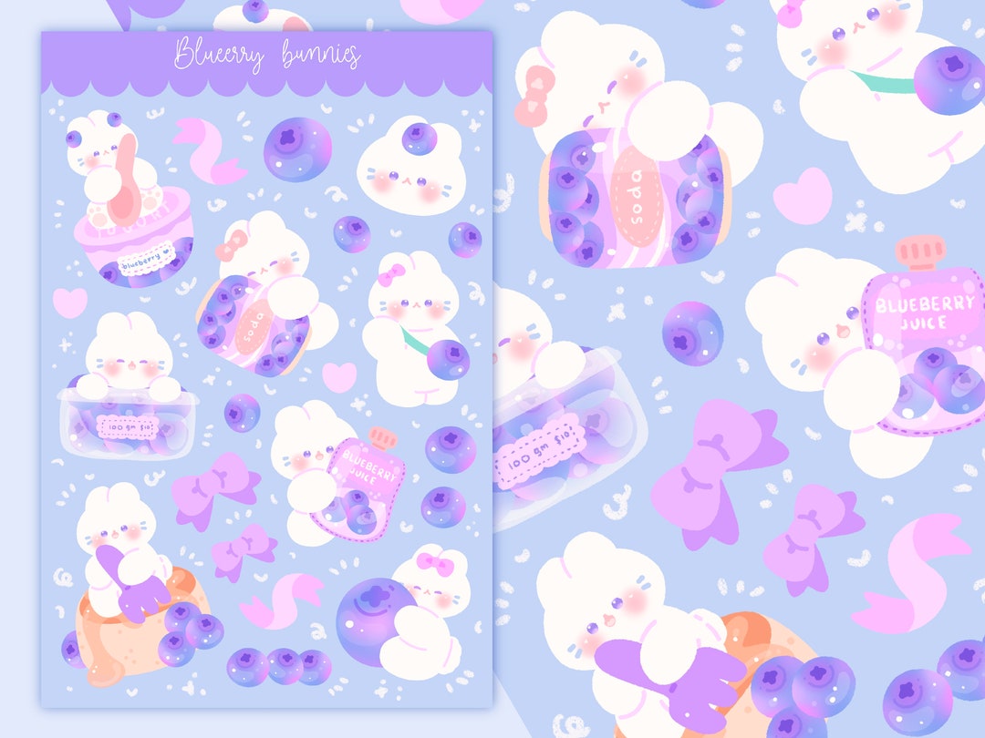 Cute Printable Sticker Sheet Blueberry Bunny Sticker Sheet / - Etsy