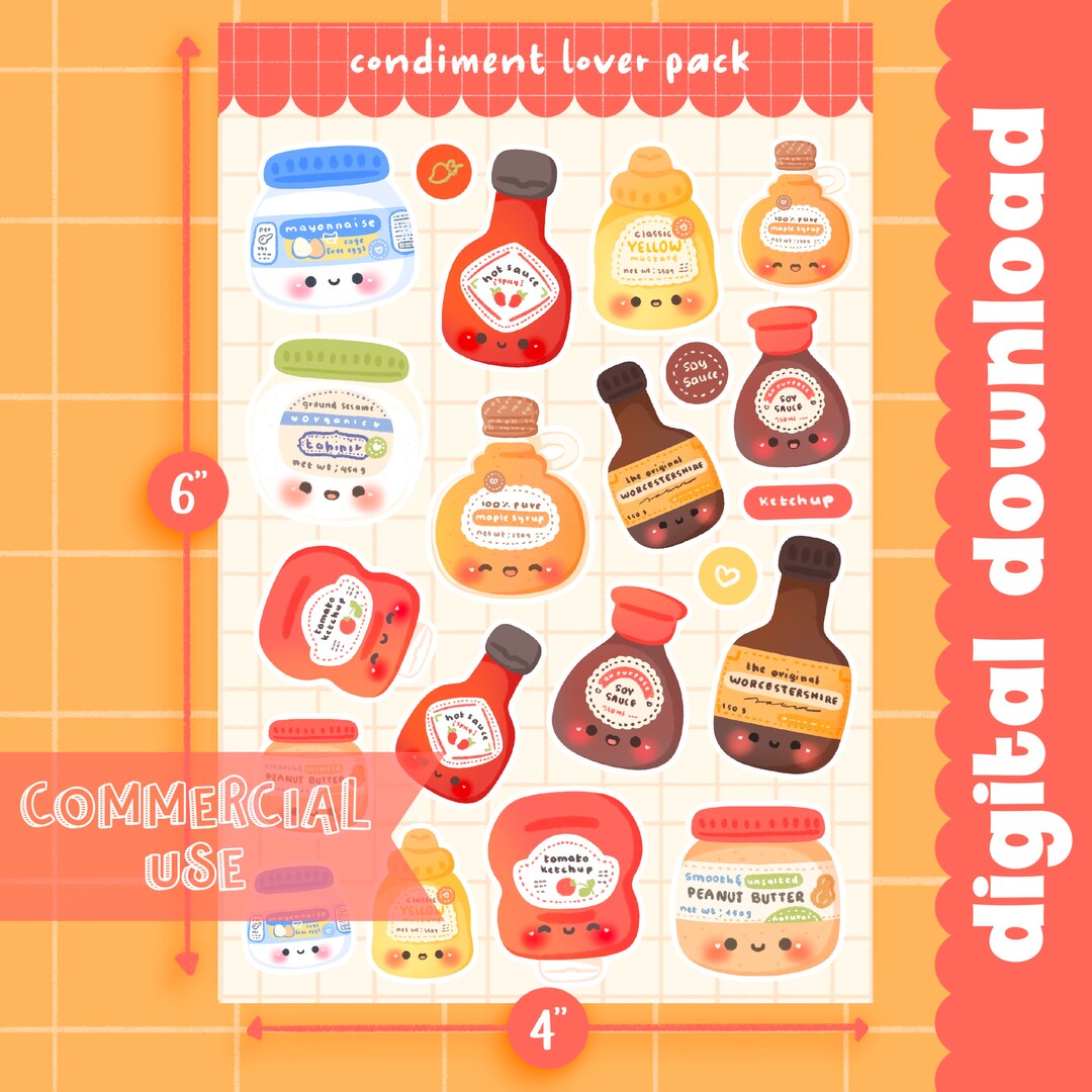 Cute Printable Sticker Sheet Condiment Sticker Sheet / Commercial Use ...