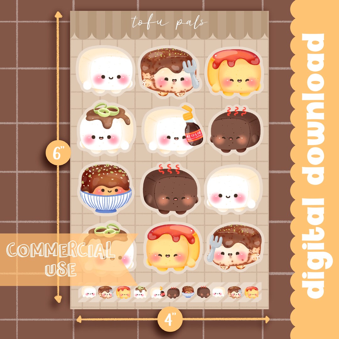 Cute Printable Sticker Sheet Tofu Sticker Sheet / Commercial Use/ PNG ...