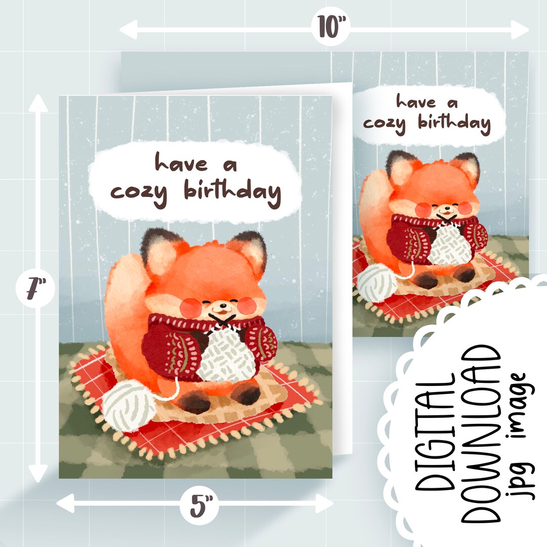 Cute Printable Cozy Fox Birthday Greeting Card / Commercial Use/ PNG - Etsy