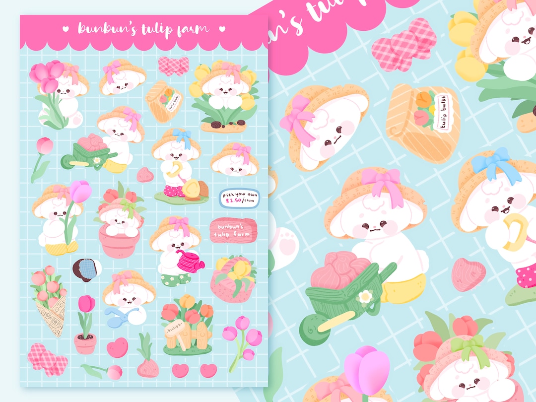 Cute Printable Sticker Sheet Bunny’s Tulip Farm Sticker Sheet ...