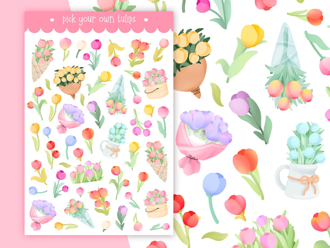 Cute Printable Sticker Sheet Tulips Sticker Sheet / Commercial Use/ PNG ...