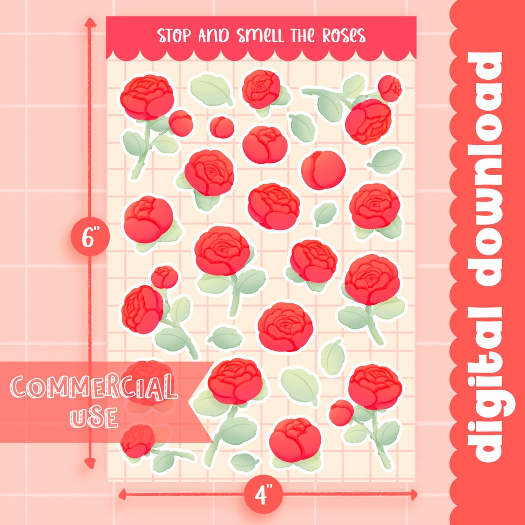Cute Printable Sticker Sheet Red Roses Sticker Sheet / Commercial Use ...