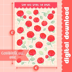 Cute Printable Sticker Sheet Red Roses Sticker Sheet / Commercial Use ...
