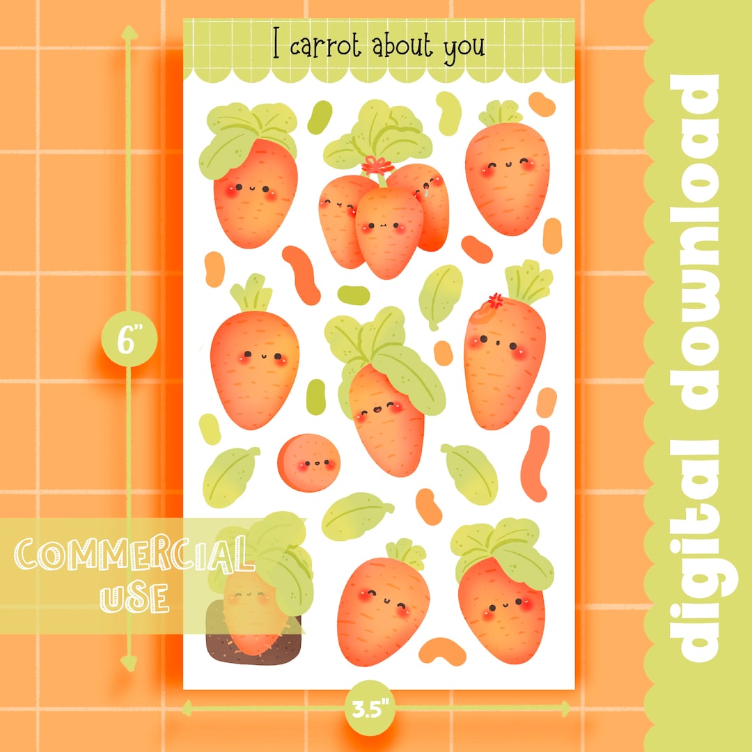 Cute Printable Sticker Sheet Carrots / Commercial Use/ PNG - Etsy
