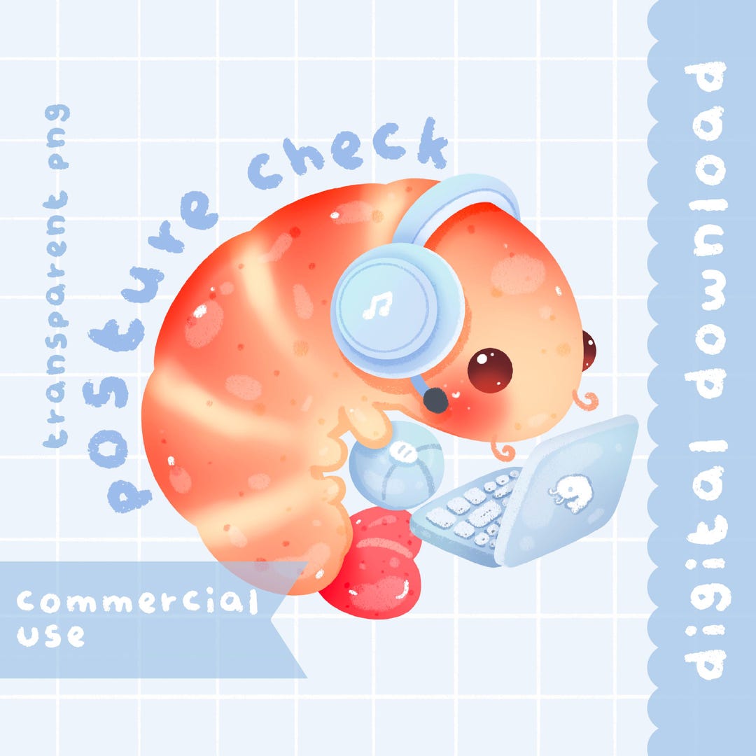 Cute Kawaii Printable Posture Check Shrimp Clipart / Commercial Use ...