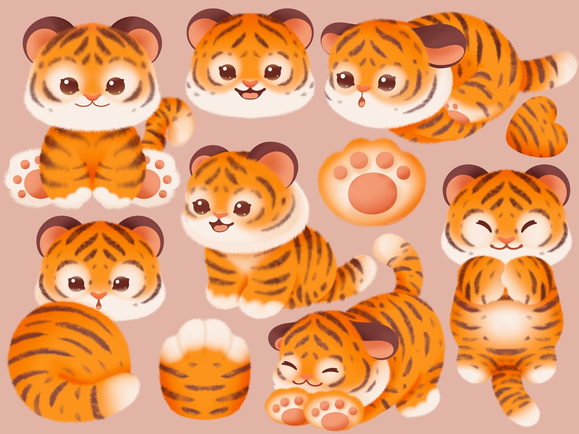 Cute Kawaii Printable Tigers Clipart Set / Commercial Use/ PNG - Etsy