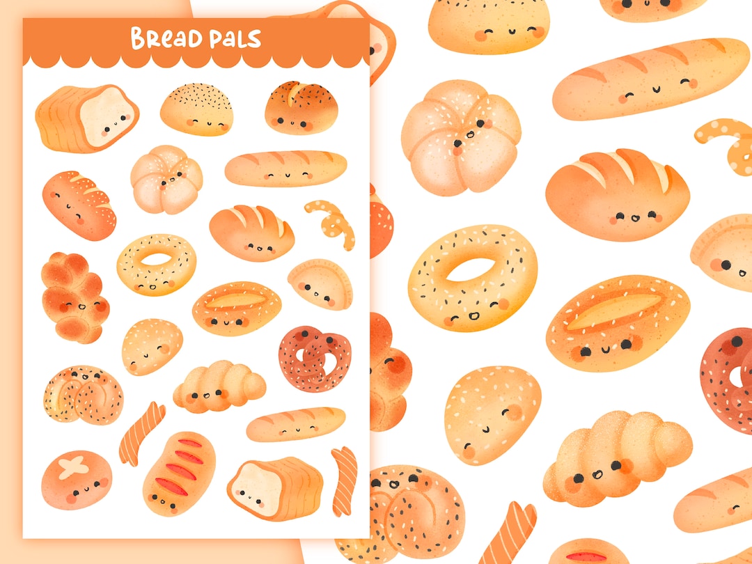 Cute Printable Sticker Sheet Bread Pals Sticker Sheet / Commercial Use ...