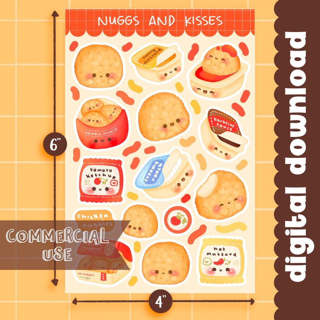 Cute Printable Sticker Sheet Chicken Nuggets Sticker Sheet / Commercial ...