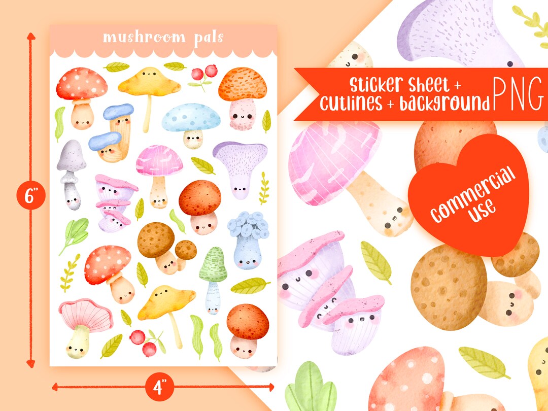 Cute Printable Sticker Sheet Mushrooms Sticker Sheet / Commercial Use ...