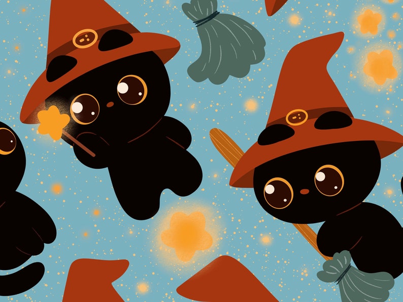 Cute Kawaii Printable Chibi Black Witch Cat Clipart / - Etsy