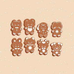 Cute Kawaii Printable Gingerbread Animals Clipart / Commercial Use/ PNG ...