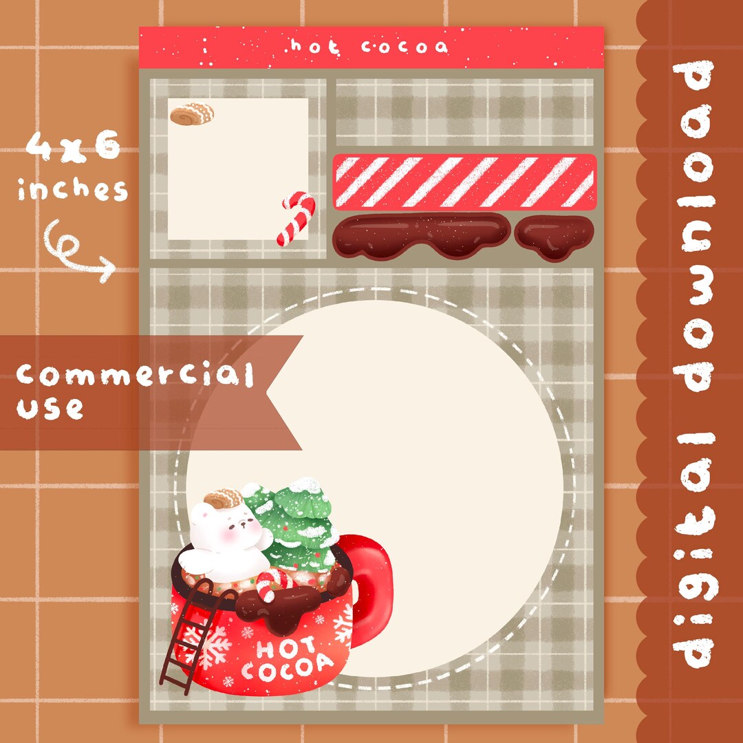 Cute Kawaii Printable Hot Cocoa Memo Sticker Sheet / Commercial Use ...