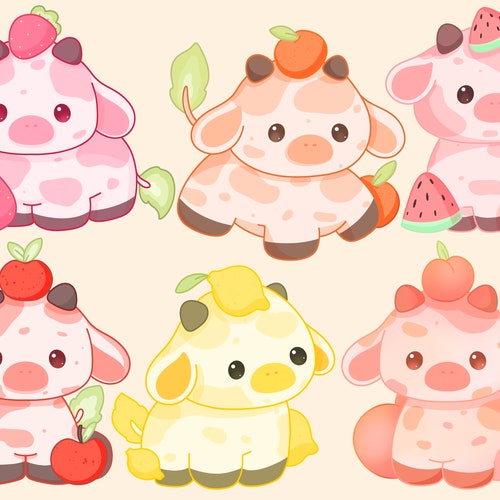 Cute Kawaii Printable Fruit Cows Clipart / Commercial Use/ PNG - Etsy Cute Kawaii Printable Fruit Cows Clipart / Commercial Use/ PNG - Etsy