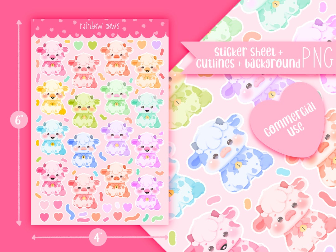 Cute Printable Sticker Sheet Pastel Cows Sticker Sheet / Commercial Use ...