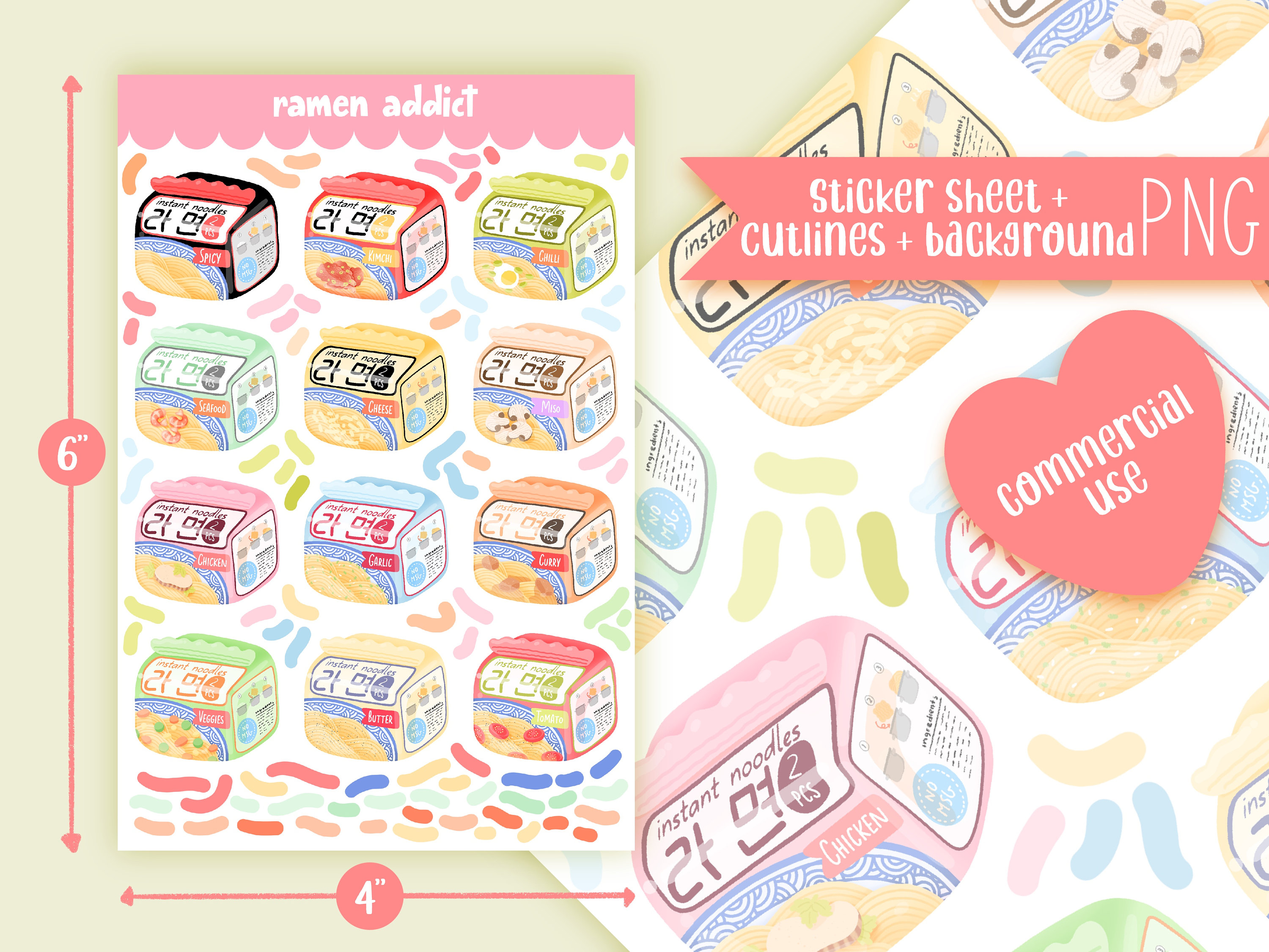 Cute Printable Sticker Sheet Ramen Addict Sticker Sheet / Commercial ...