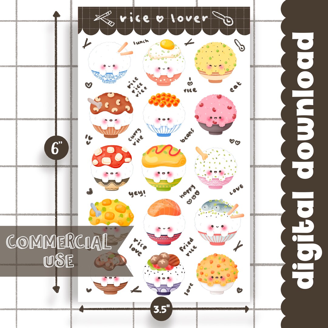 Cute Printable Rice Bowl Sticker Sheet / Commercial Use/ PNG - Etsy