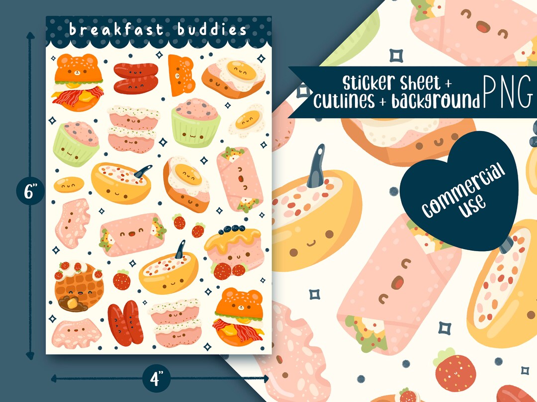 Cute Printable Sticker Sheet Breakfast Sticker Sheet / Commercial Use ...