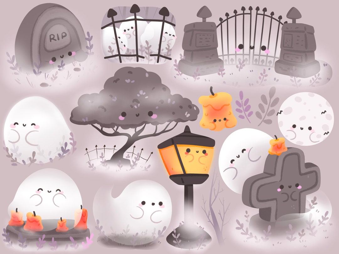 Cute Kawaii Printable Misty Cemetery Clipart / Commercial Use/ PNG - Etsy