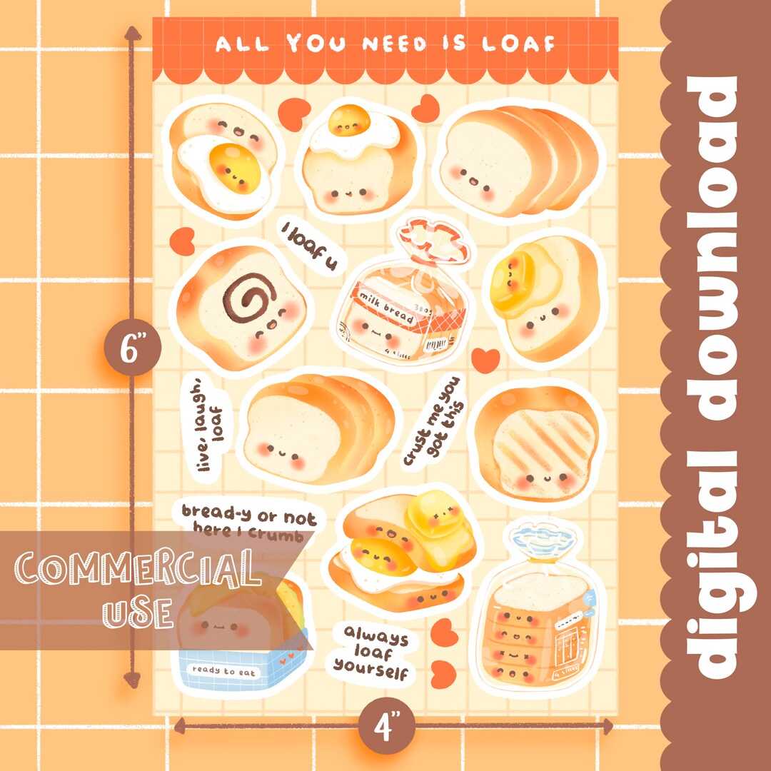 Cute Printable Sticker Sheet Bread Loaf / Commercial Use/ PNG - Etsy
