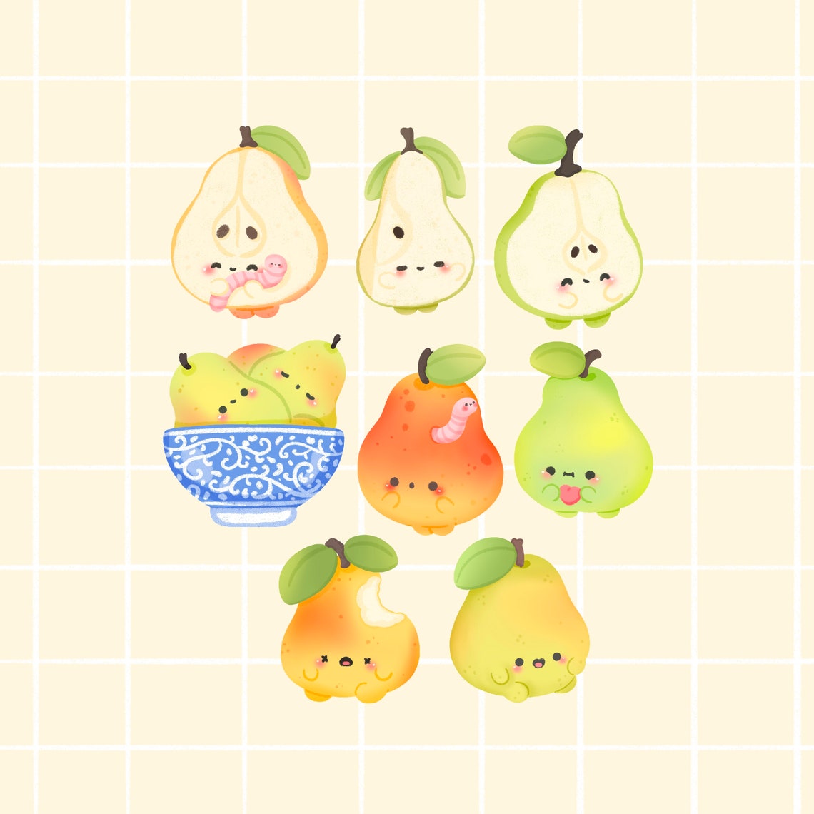 Cute Kawaii Printable Pear Clipart / Commercial Use/ PNG - Etsy