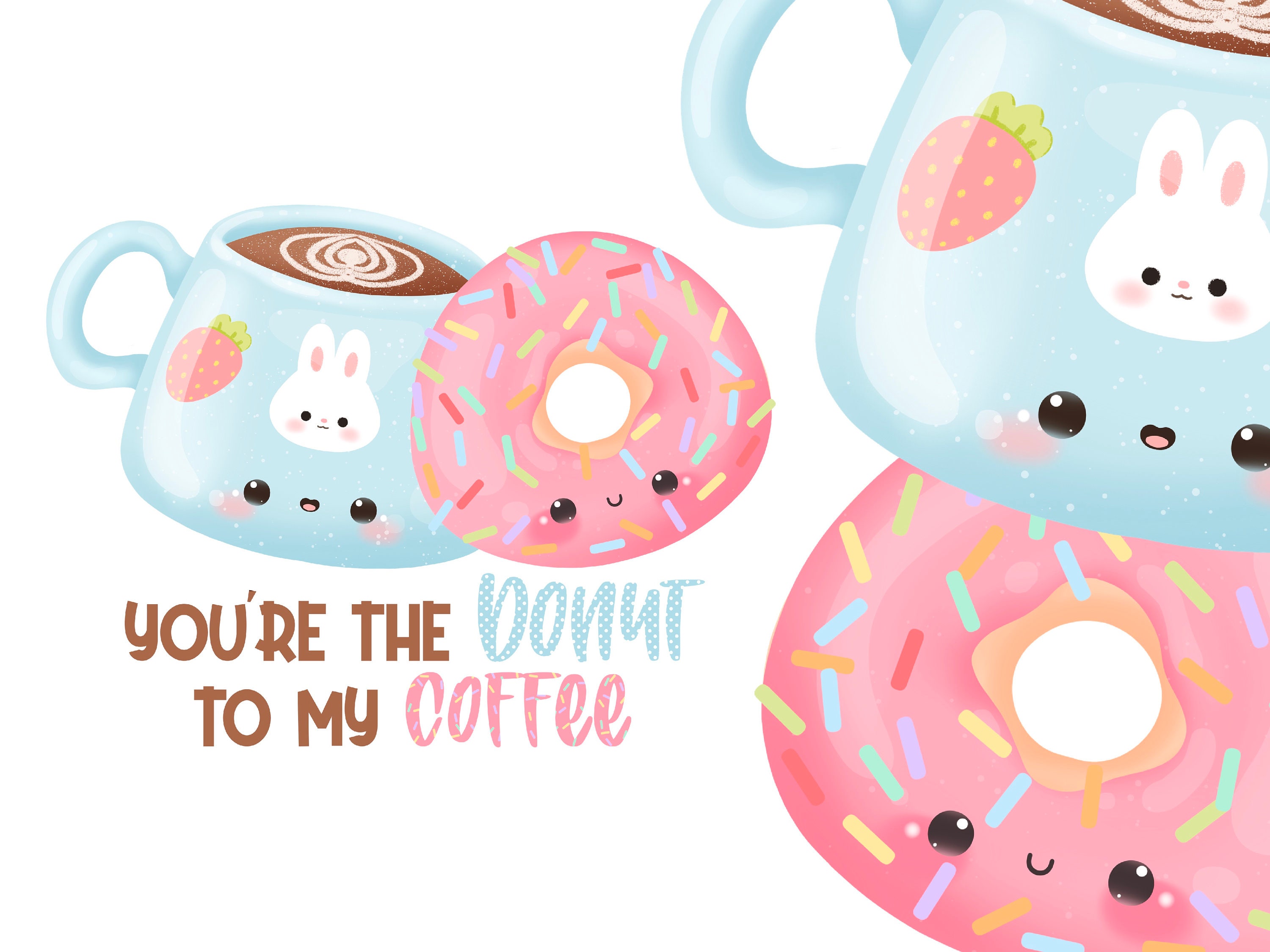 Cute Kawaii Printable Donuts to Coffee Sublimation Shirt - Etsy