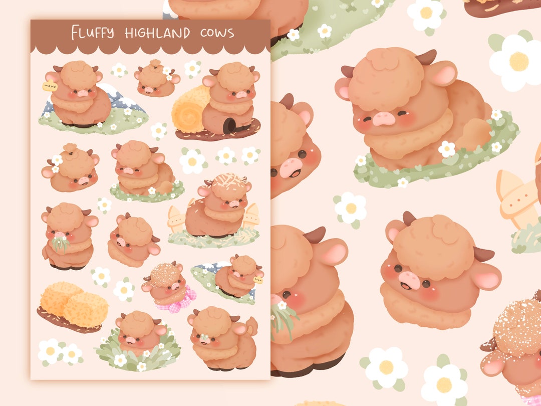Cute Printable Sticker Sheet Highland Cows Sticker Sheet / Commercial ...