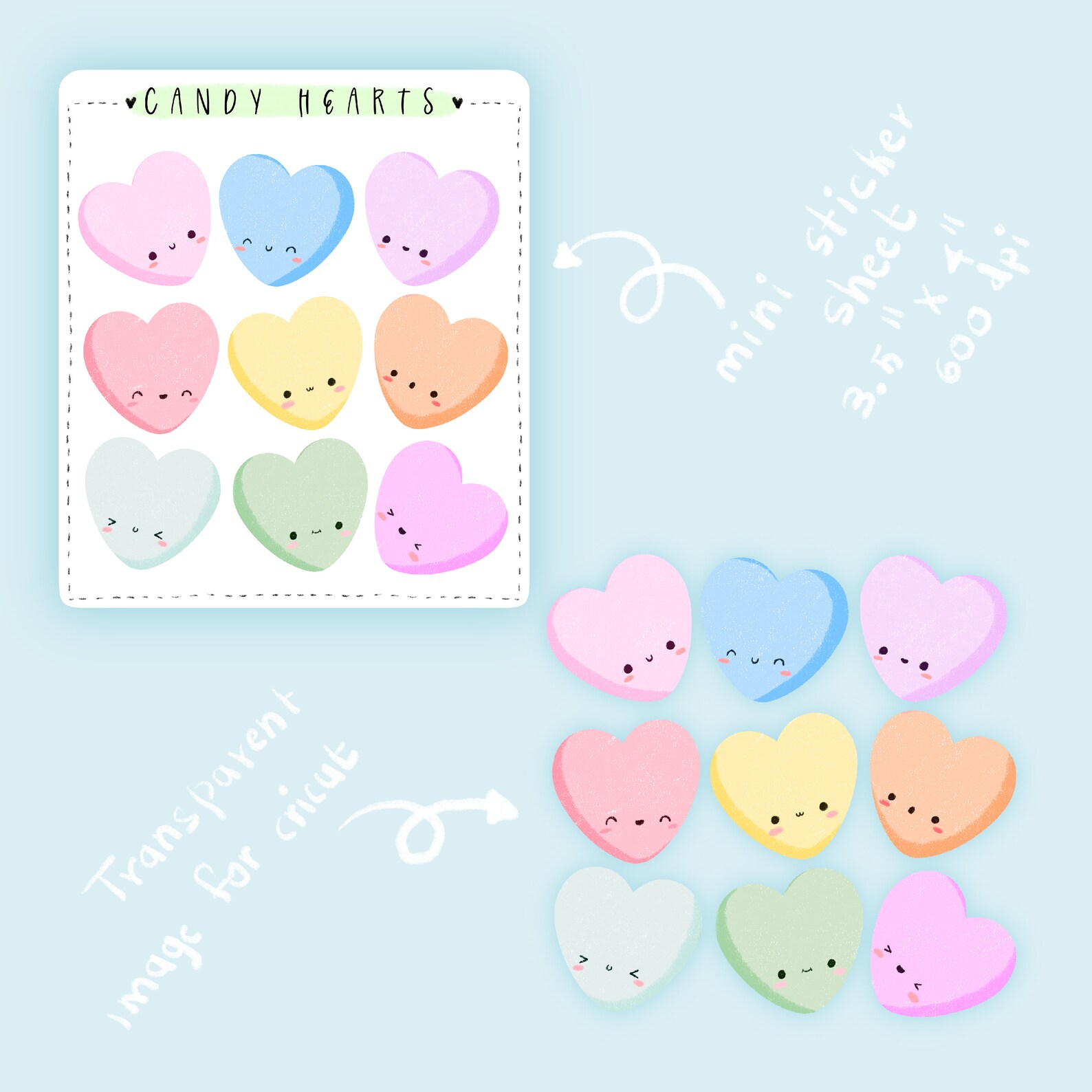 Cute Printable Mini Sticker Sheet Candy Heart Food Clipart / - Etsy