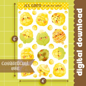 Cute Printable Sticker Sheet Corn / Commercial Use/ PNG - Etsy