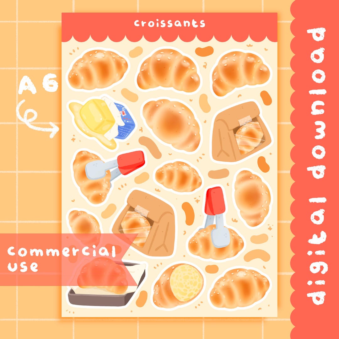 Cute Printable Croissant Sticker Sheet / Commercial Use/ PNG - Etsy
