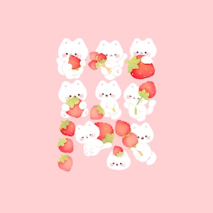 Cute Kawaii Printable Strawberry Cats Clipart / Commercial Use/ PNG - Etsy