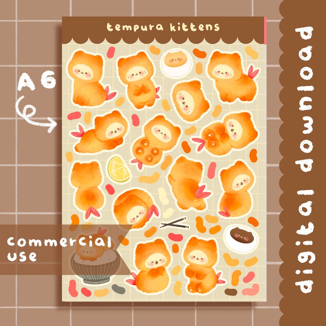Cute Printable Sticker Sheet Tempura Kitties / Commercial Use/ PNG - Etsy