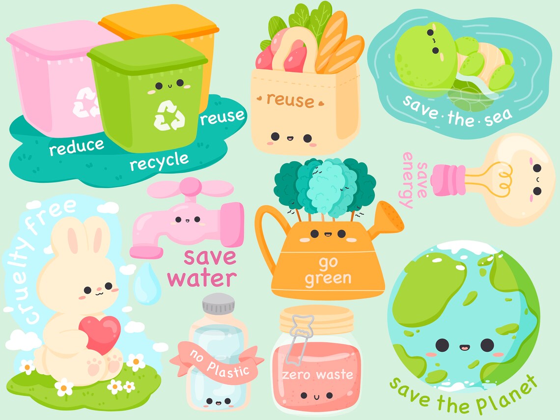 Cute Kawaii Ecology Save Planet Clipart / Commercial Use/ PNG - Etsy