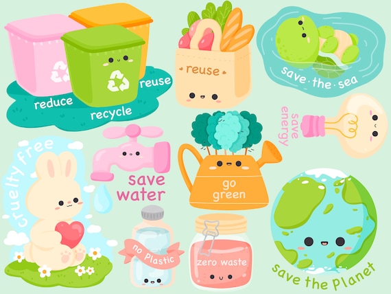 Cute Kawaii Ecology Save Planet Clipart / Commercial Use/ PNG - Etsy