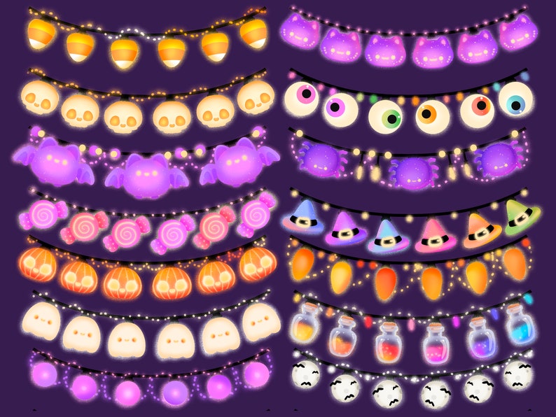 Cute Kawaii Printable Halloween String Lights Clipart / Commercial Use ...