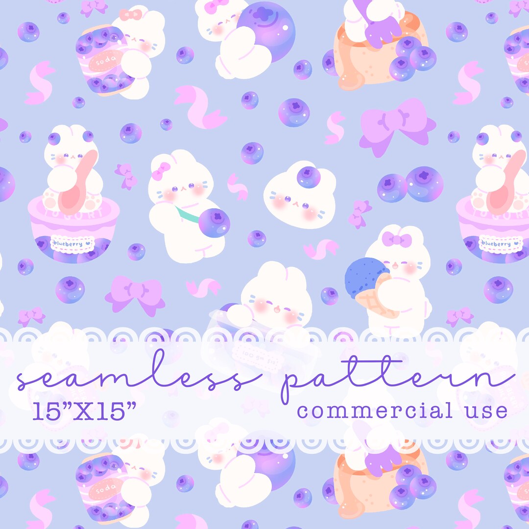 Cute Kawaii Blueberry Bunny Seamless Pattern/commercial Use - Etsy
