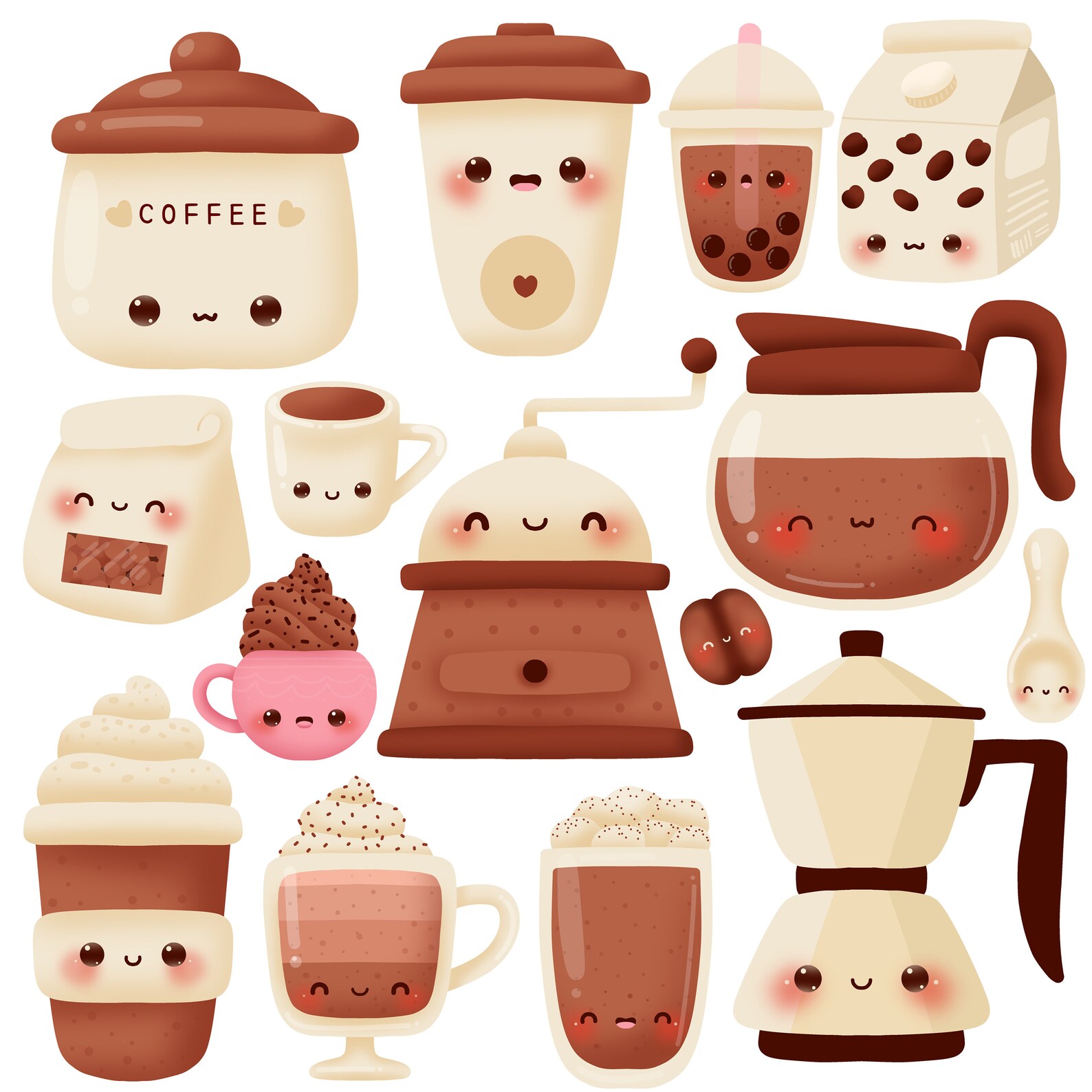 Cute Kawaii Printable Chocolate and Coffee Clipart / Commercial Use ...