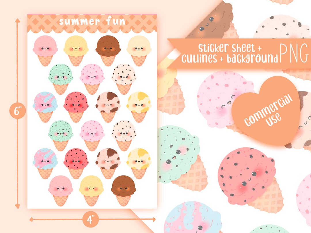 Cute Printable Sticker Sheet Icecream Sticker Sheet / Commercial Use ...