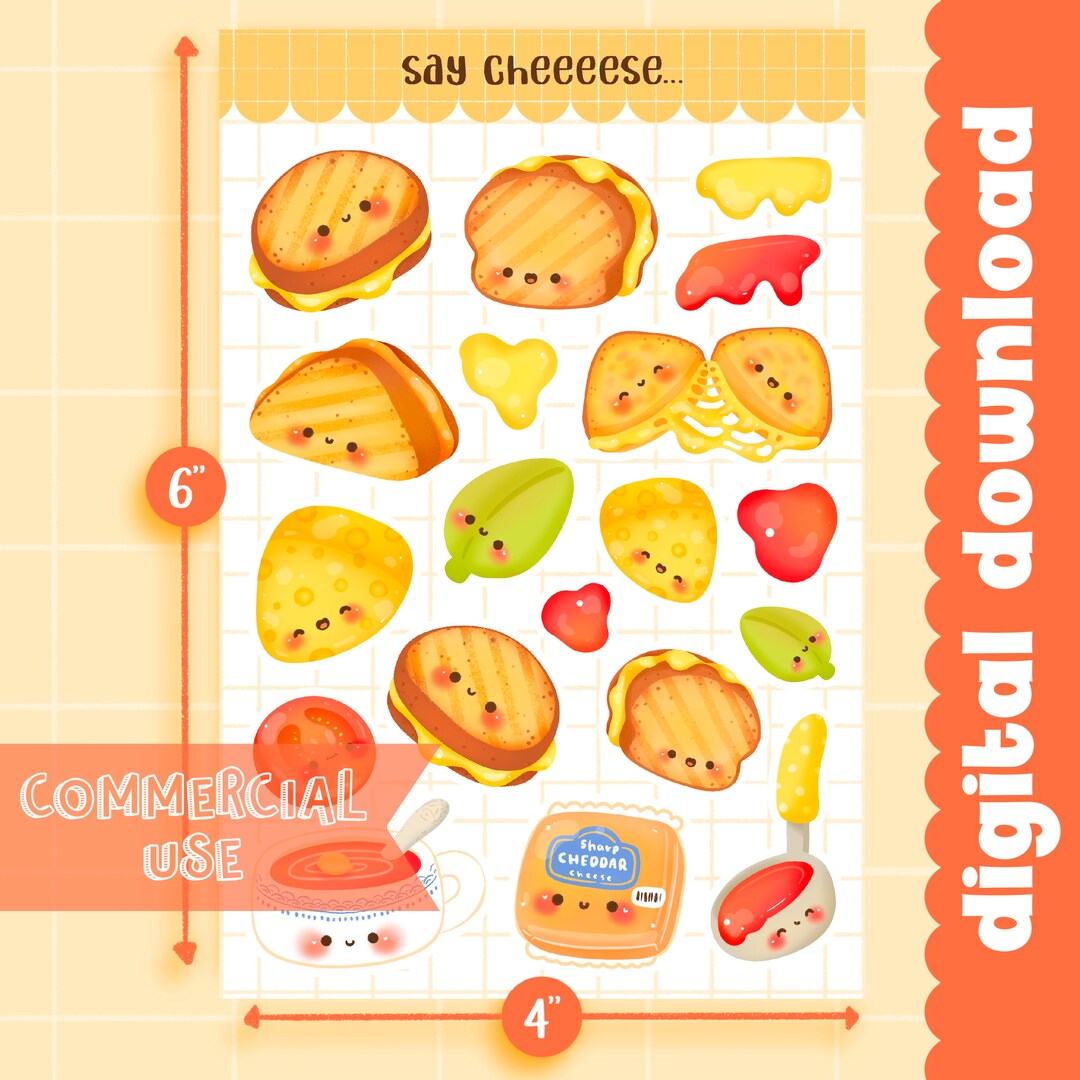 Cute Printable Grilled Cheese Sticker Sheet / Commercial Use/ PNG - Etsy