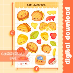 Cute Printable Grilled Cheese Sticker Sheet / Commercial Use/ PNG - Etsy