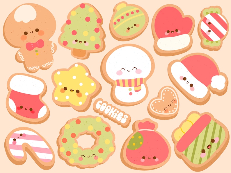 Cute Kawaii Printable Christmas Cookies Clipart / Commercial - Etsy
