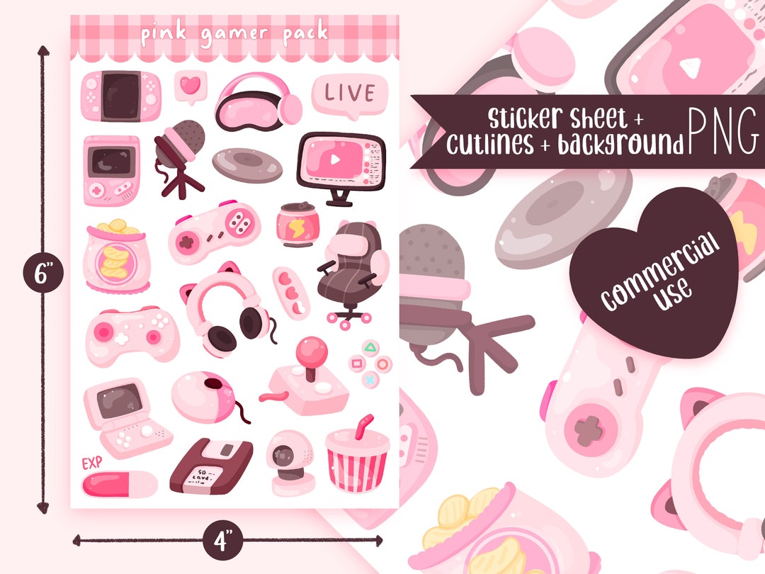 Cute Printable Sticker Sheet Pink Gamer Pack Sticker Sheet / Commercial ...